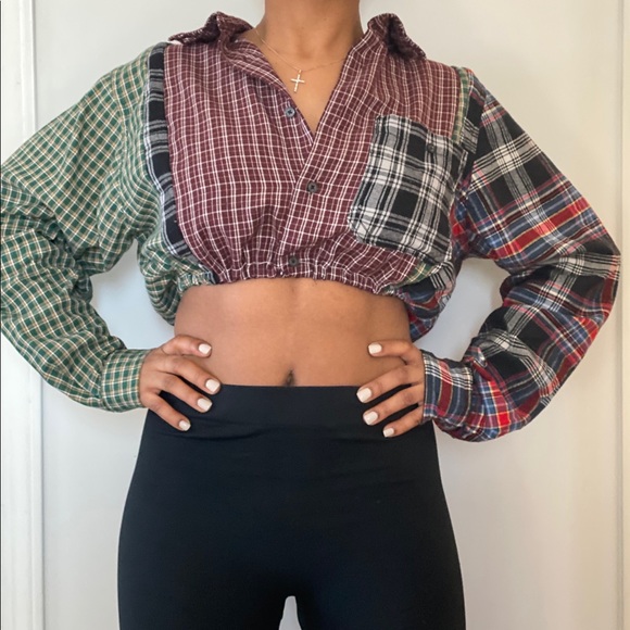 Tops | Reworked Plaid Crop Top | Poshmark